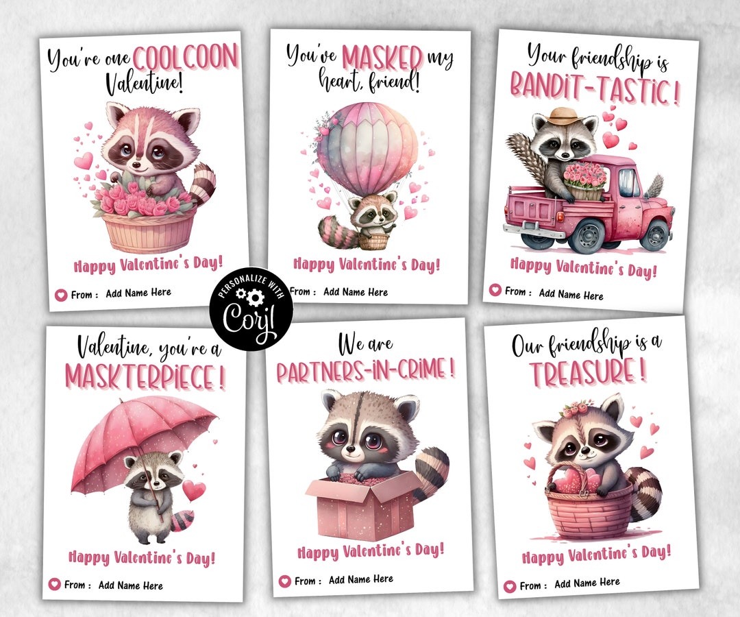 Raccoon Valentine Card to Me You Are Trash Heart Balloons Valentine ...