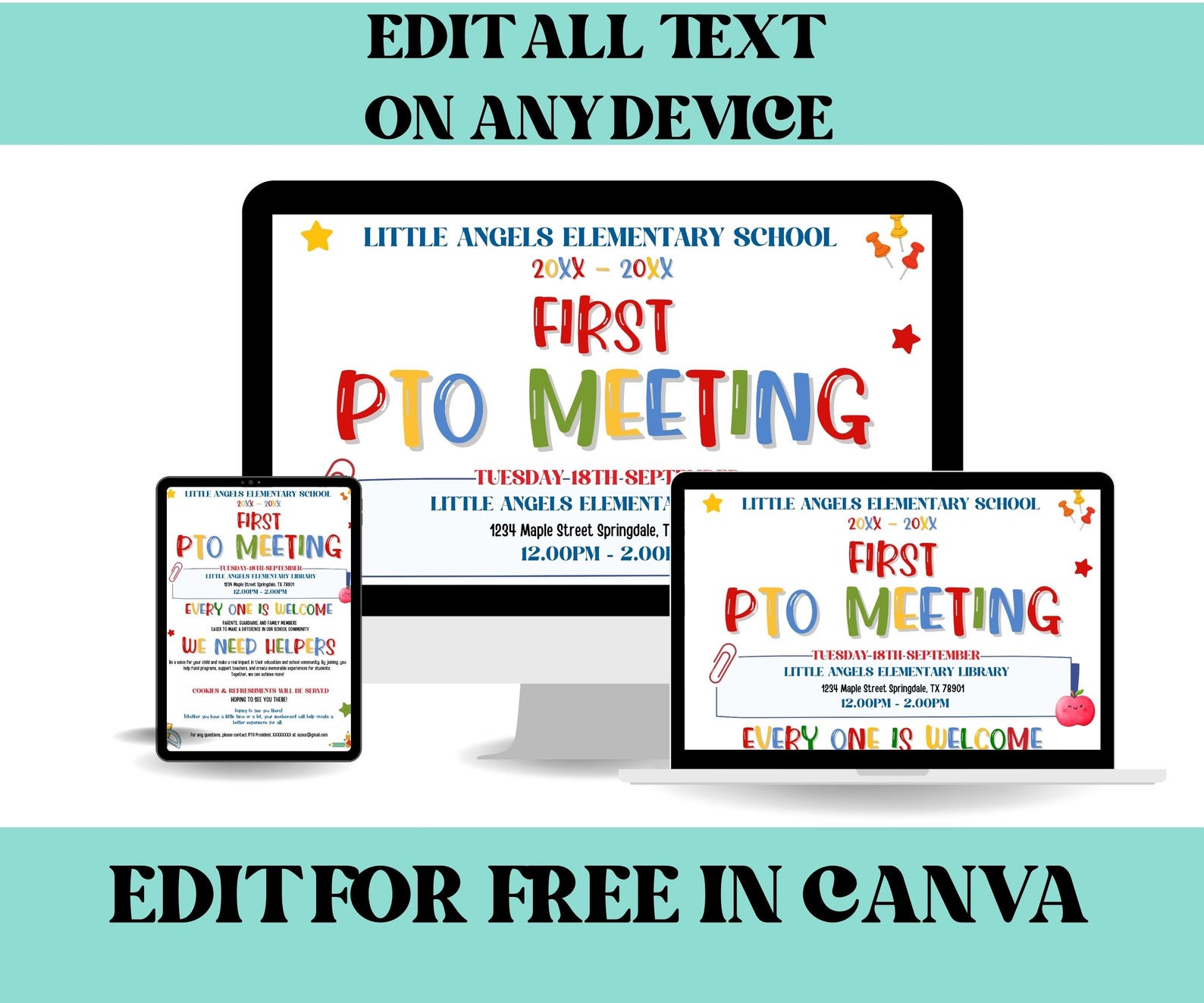 First PTO PTA Meeting Flyer Template, Parent Engagement, School ...