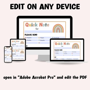 Editable Daycare Quick Note, Boho Rainbow Daycare Card, Communication ...