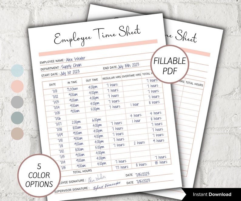 Employee Timesheet Editable I Editable Timesheet I Time Card I Time ...