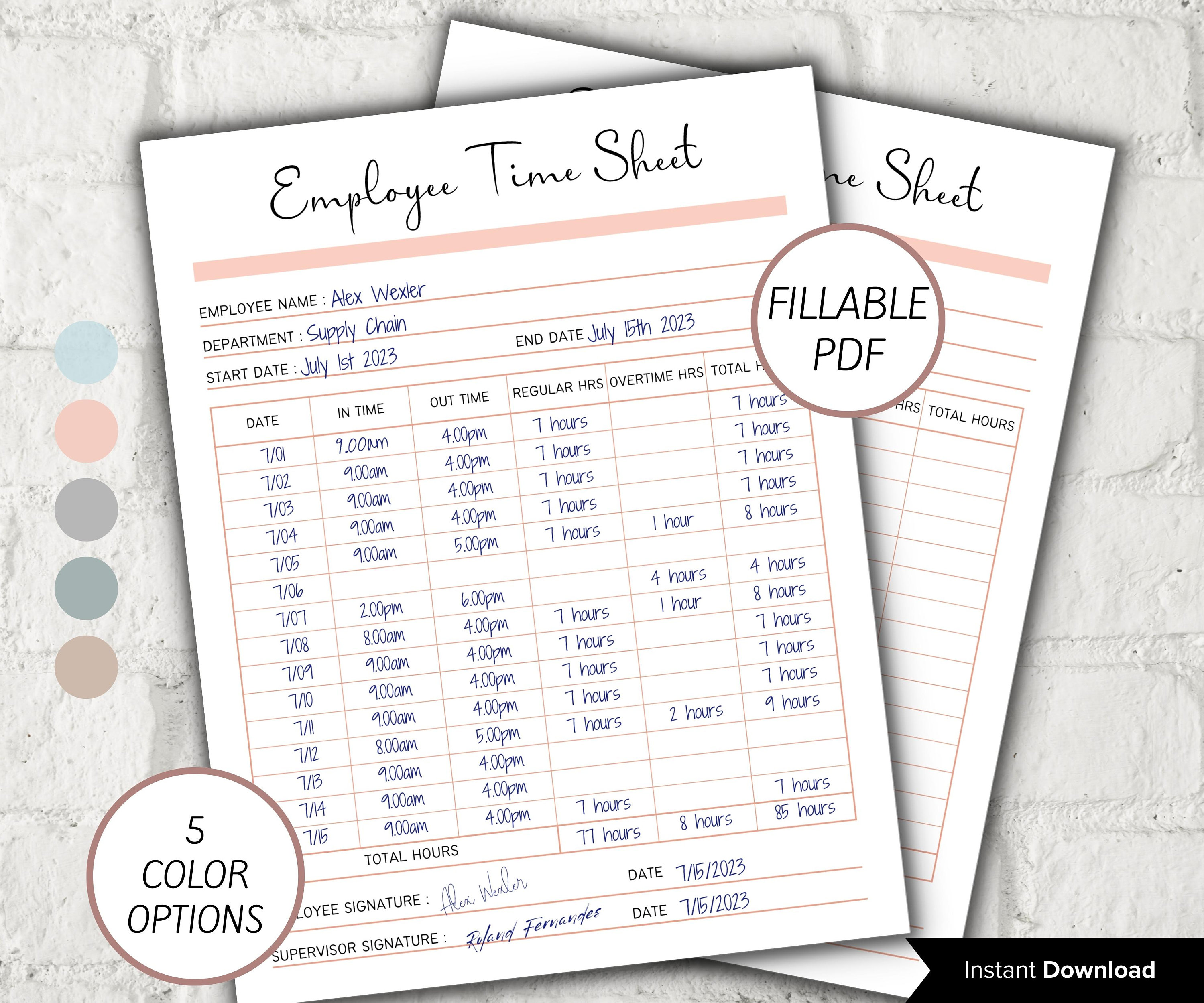 Employee Timesheet Editable I Editable Timesheet I Time Card I Time ...