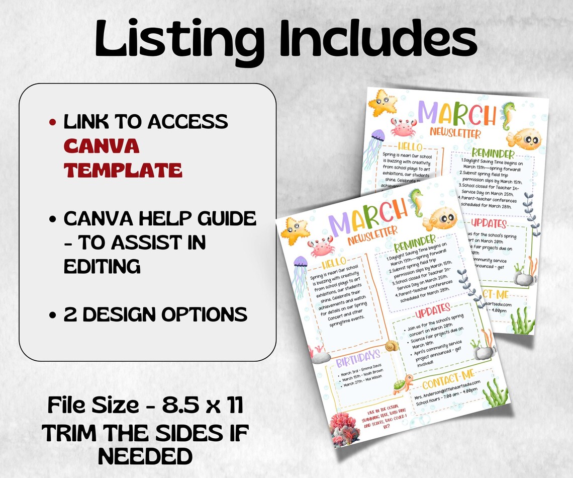March Sea Life Classroom Newsletter, Daycare Class Newsletter ...