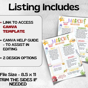 March Sea Life Classroom Newsletter, Daycare Class Newsletter ...