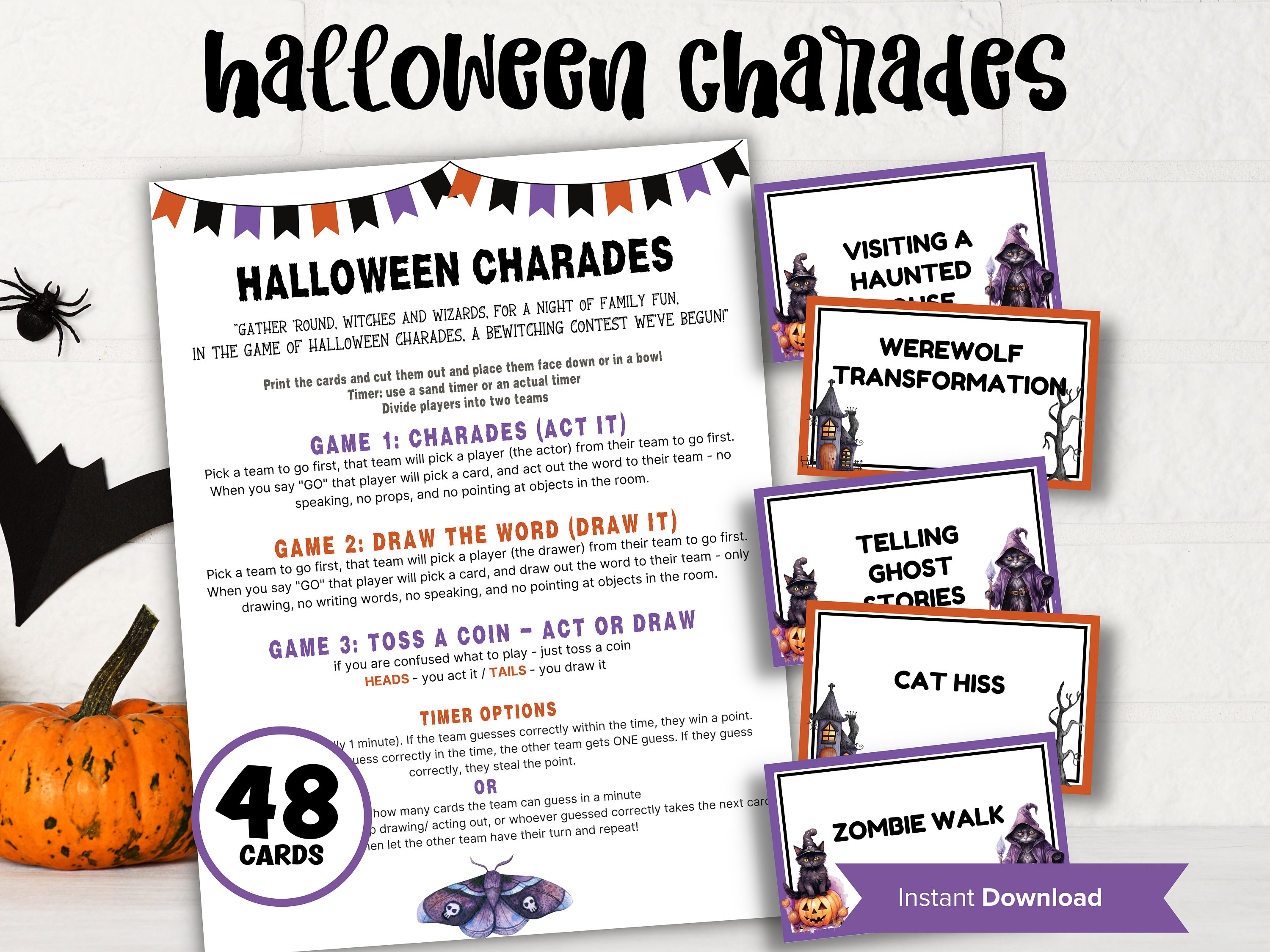 Printable Halloween Charades for Teens and Adults, Halloween Word Game ...