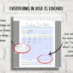 Employee Timesheet Editable I Editable Timesheet I Time Card I Time ...
