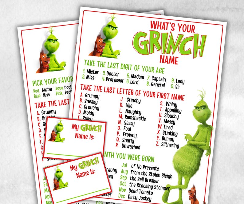 What's Your Grinch Name, Grinch Name Tag, Grinch Name Board Sign, Name ...