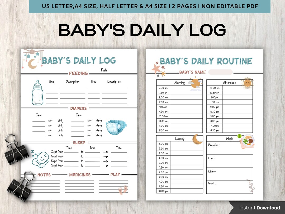 Baby's Daily Log I Infant Daily Report I Toddler Schedule I Kids Daily ...