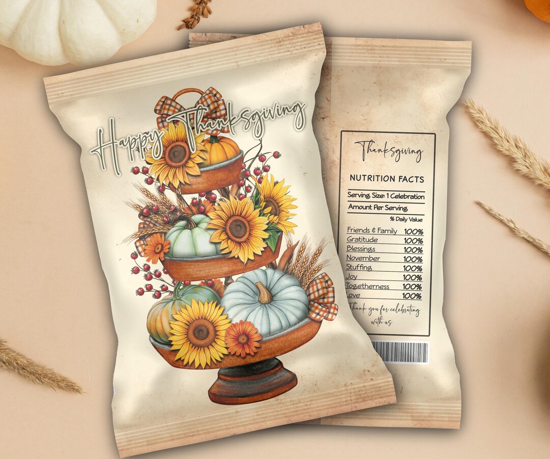Fall Chip Bag Template, Thanksgiving Chip Bag Wrapper, Editable ...