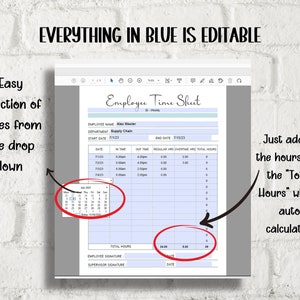 Employee Timesheet Editable I Editable Timesheet I Time Card I Time ...