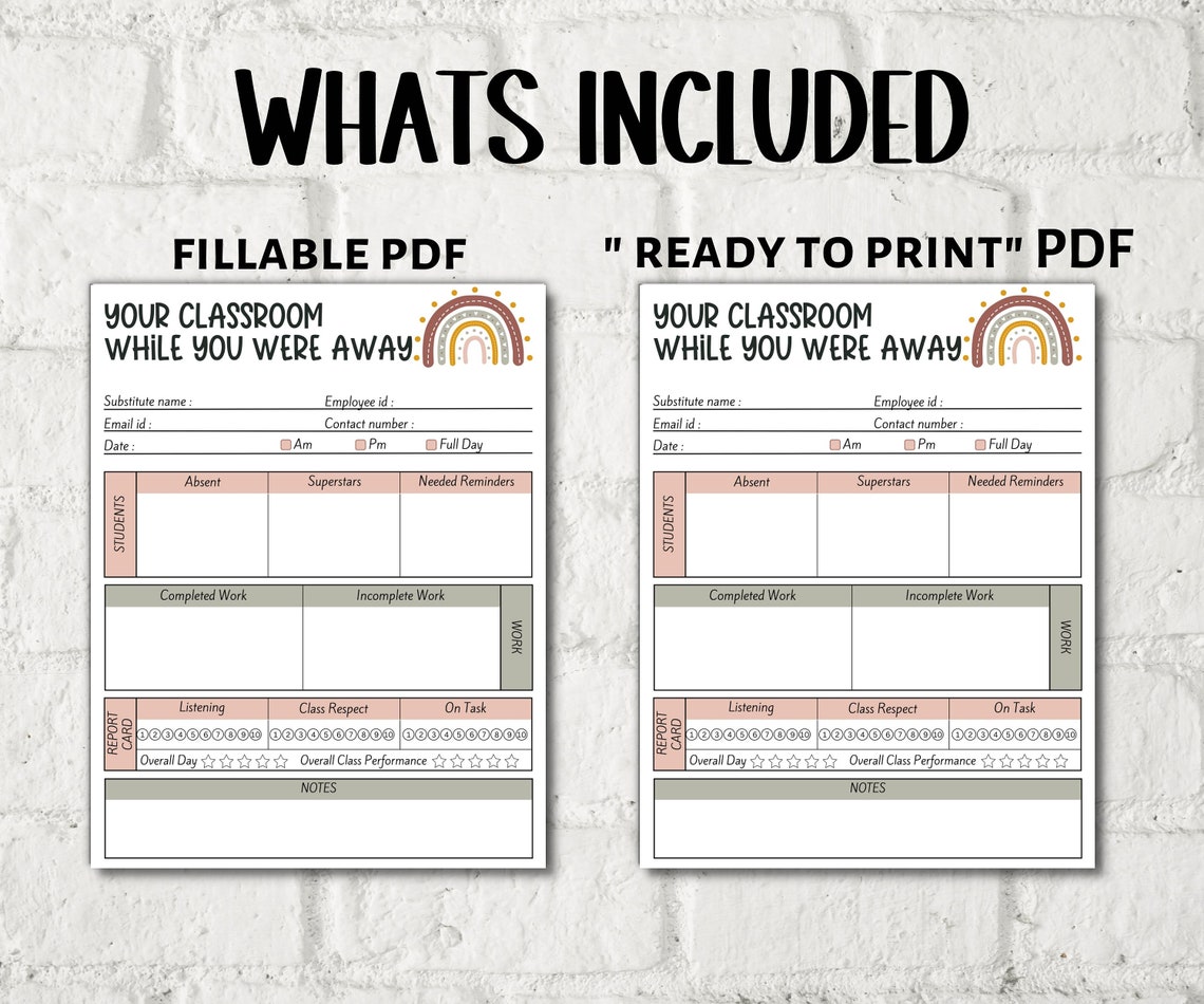 Fillable Substitute Teacher Notes I While You Were Away I Printable ...