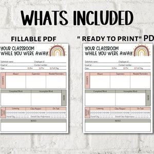 Fillable Substitute Teacher Notes I While You Were Away I Printable ...