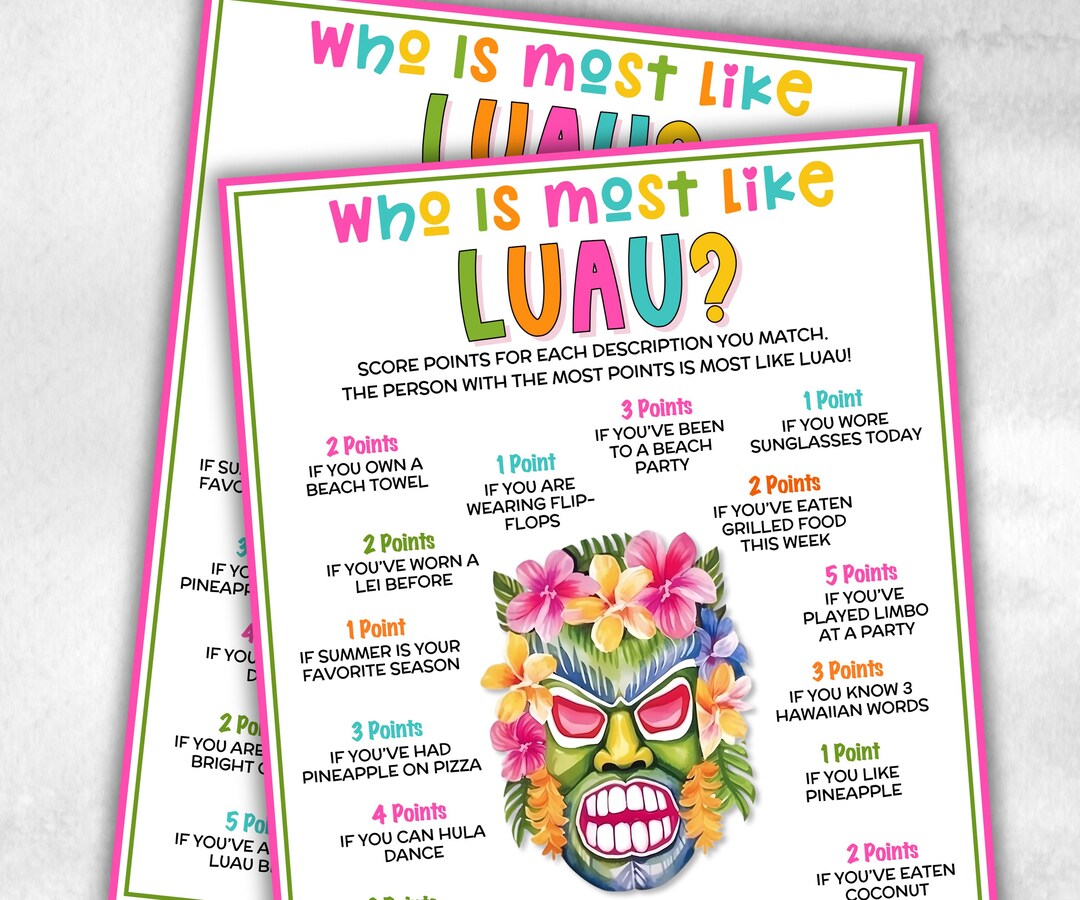 Who is Most Like Luau, Luau Aloha Game, Summer Beach Game, Hawaiian ...