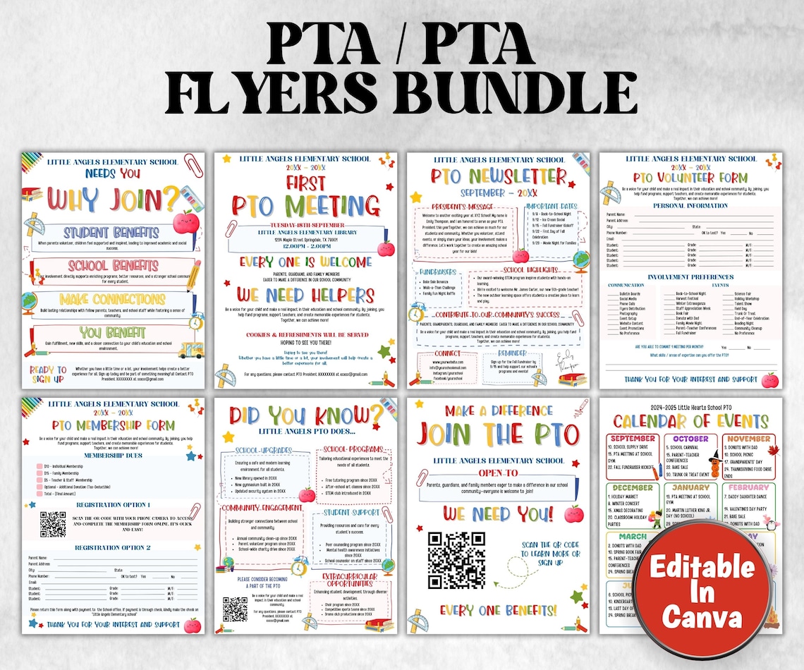 PTO PTA Flyer Bundle, Editable Membership Template, School Fundraiser ...