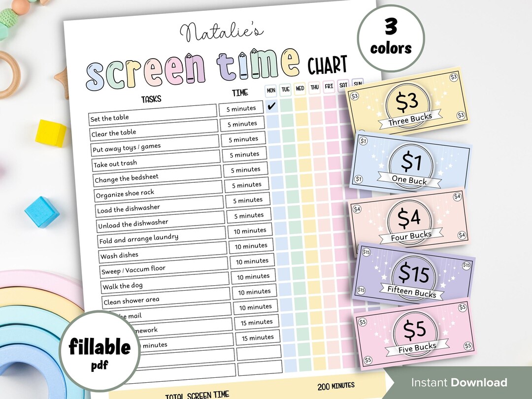 Screen Time Tracker | Limit Screen Time | Screen Time Chore Chart ...