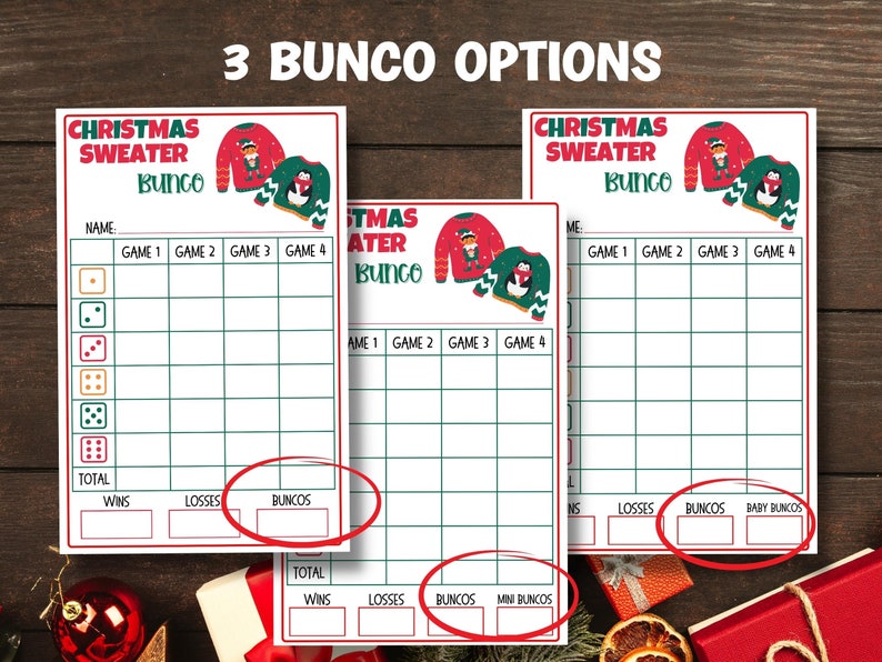 Printable Bunco Set Bunco Night Printable Bunco Game Xmas Cocktail ...