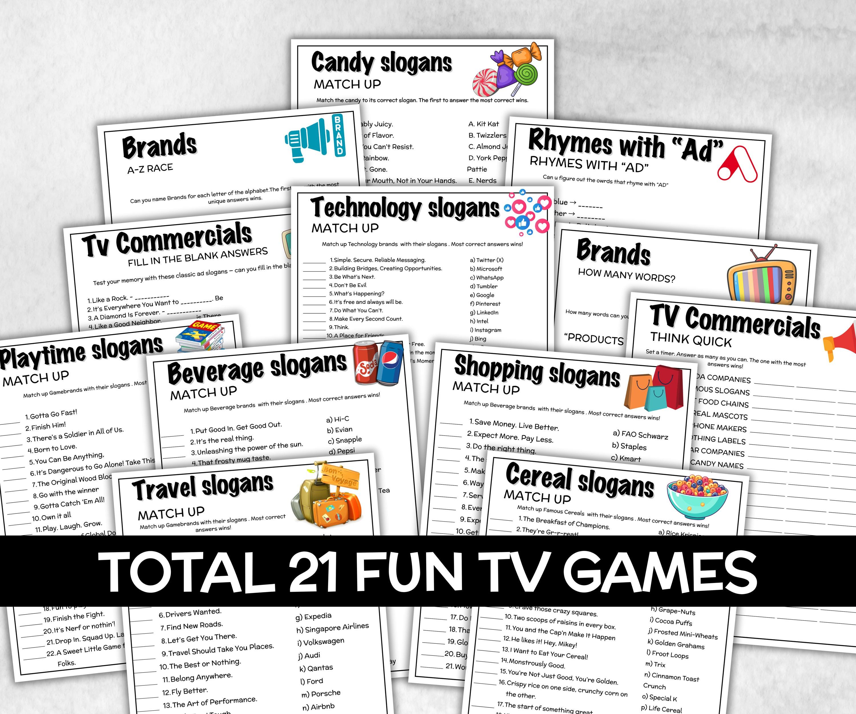 Slogan Trivia Game Bundle, TV Commercial Quiz, Cereal Slogan, Pop ...