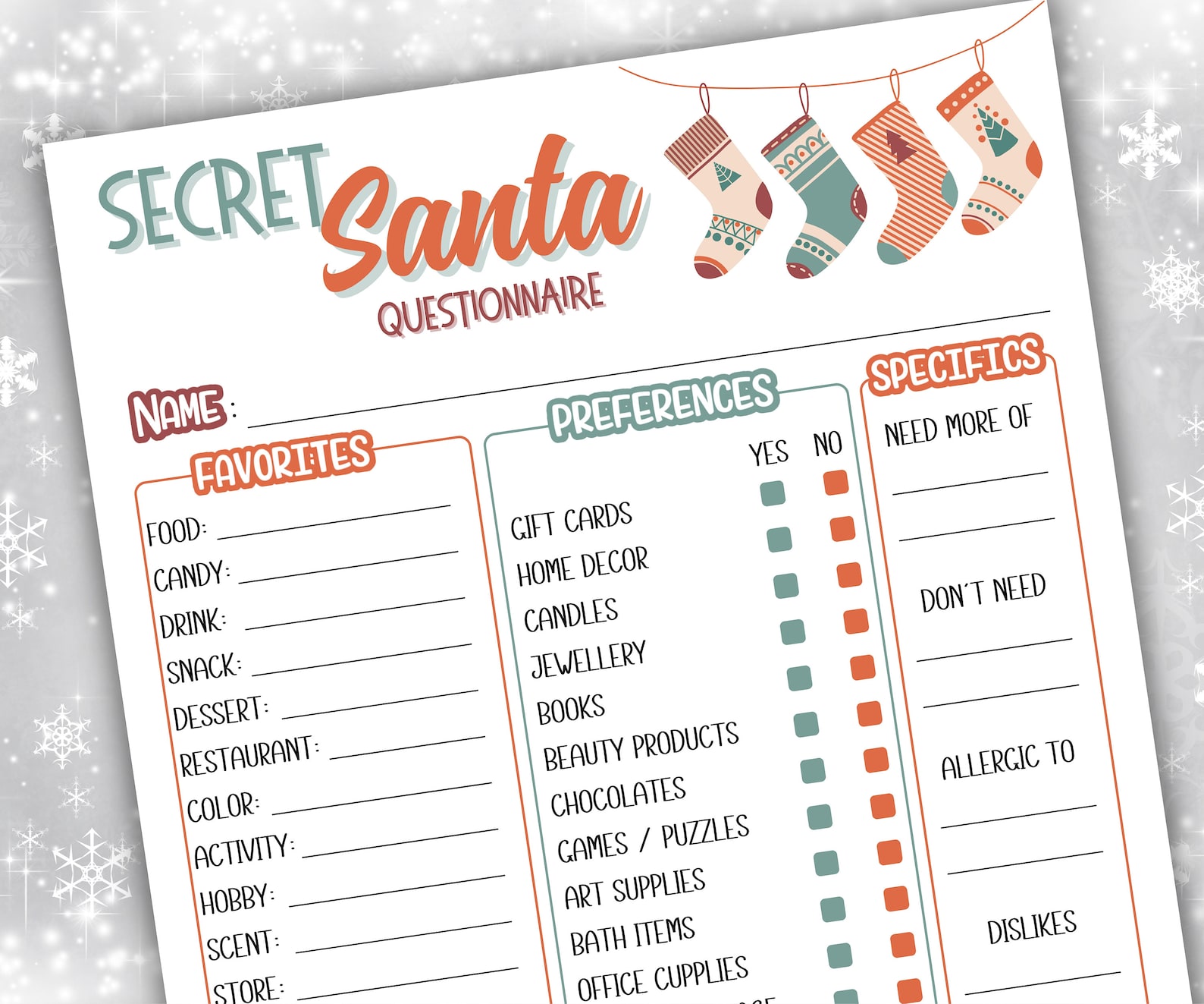 Office Gift Exchange Survey Form Secret Santa Questionnaire - Etsy Canada