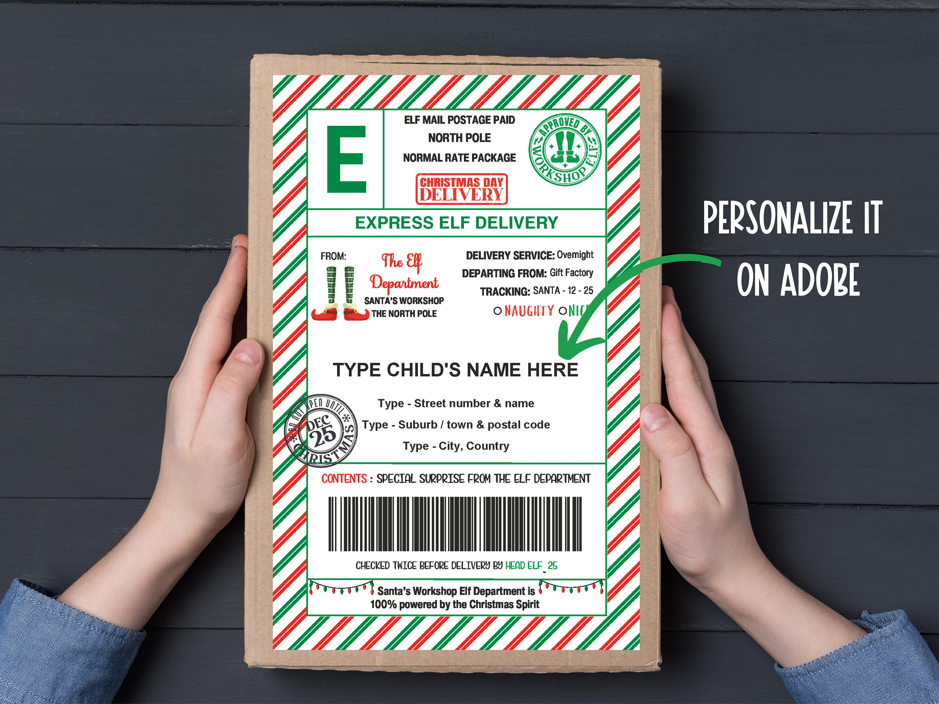 Christmas Gift Labels Editable Elf Shipping Label Template 5.5X8.5 Elf ...