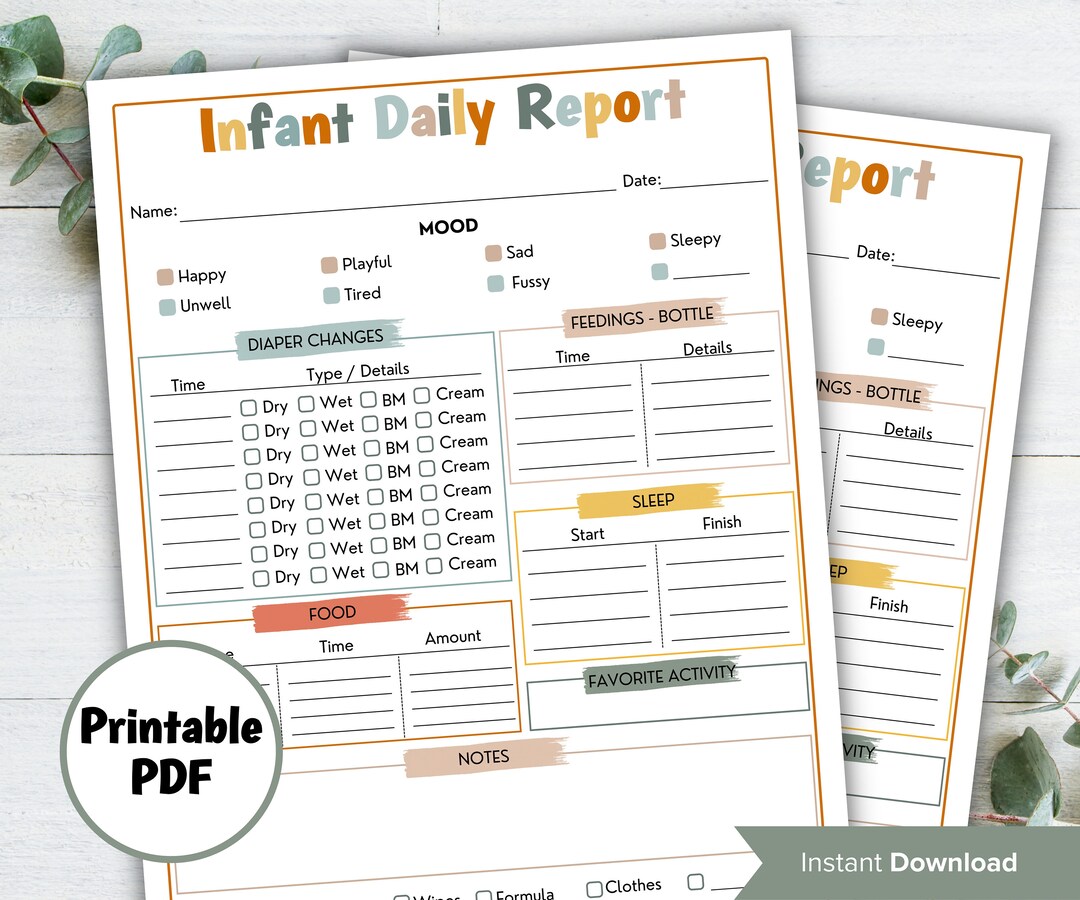 Baby Daily Log I Infant Daily Log I Babysitter Log I Daycare Daily ...