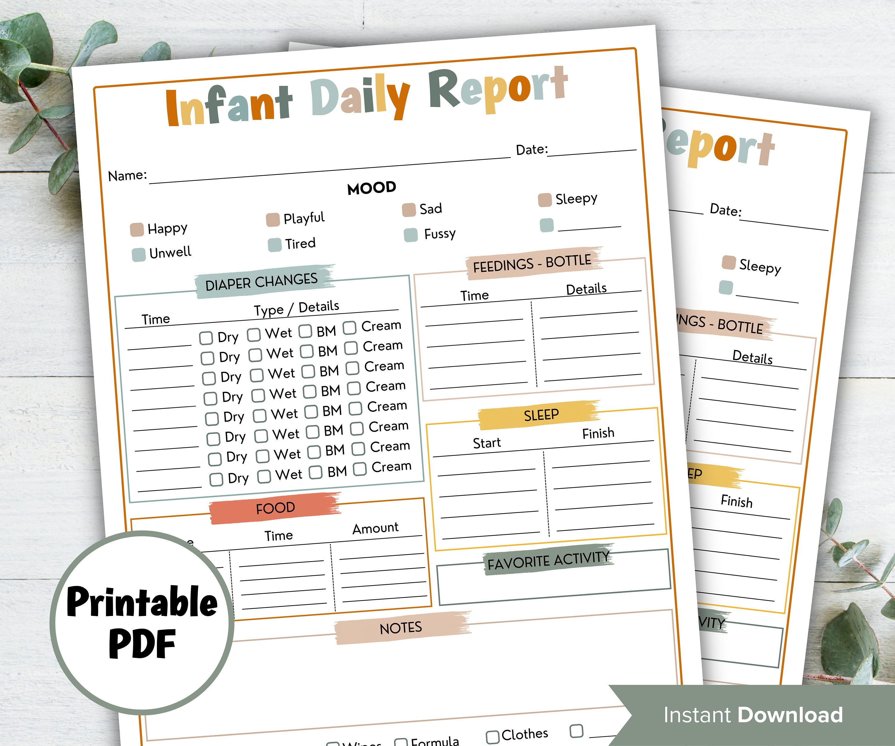 Baby Daily Log I Infant Daily Log I Babysitter Log I Daycare Daily ...