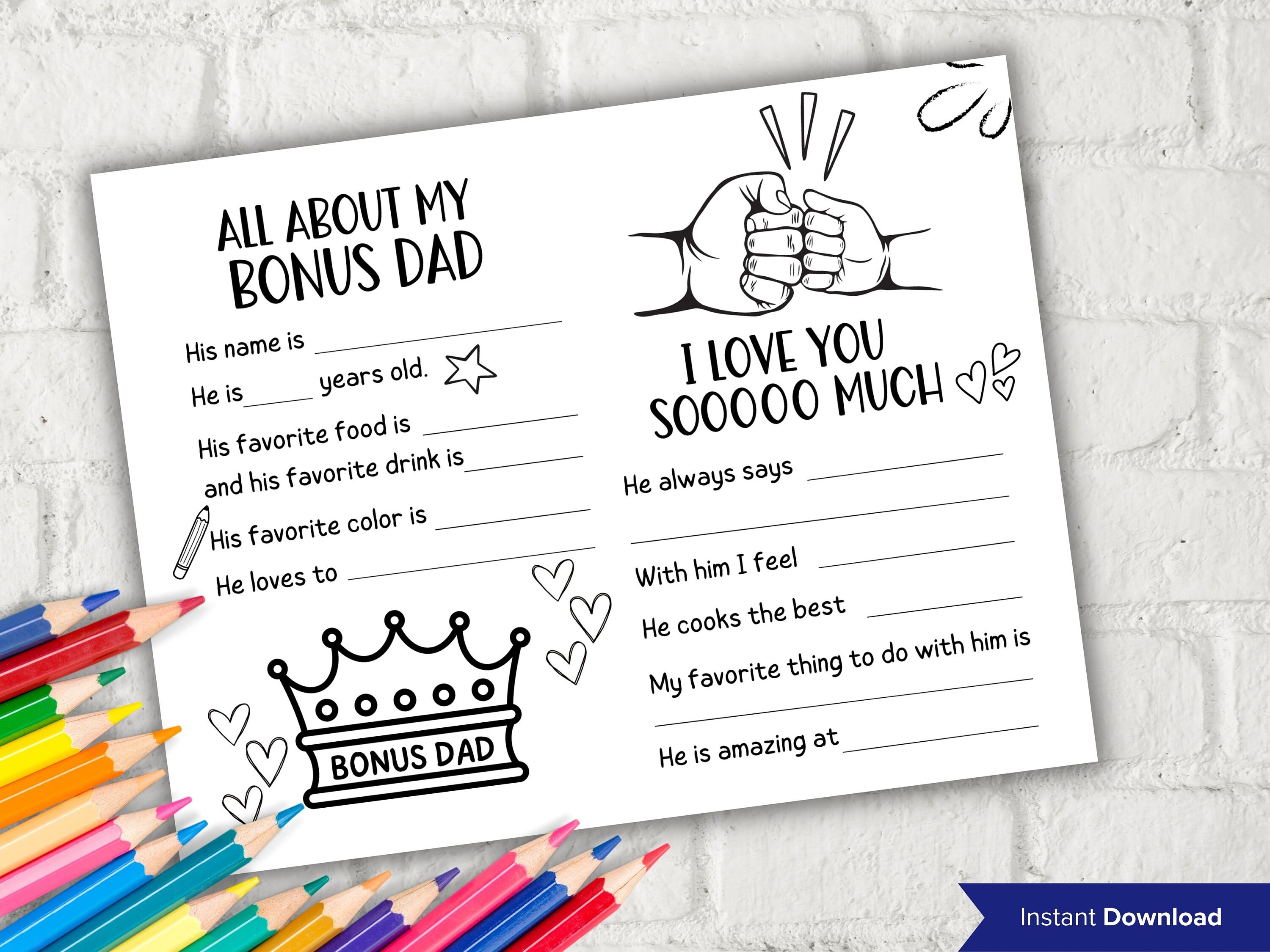 All About My Bonus Dad Fill in the Blank I Father's Day - Etsy