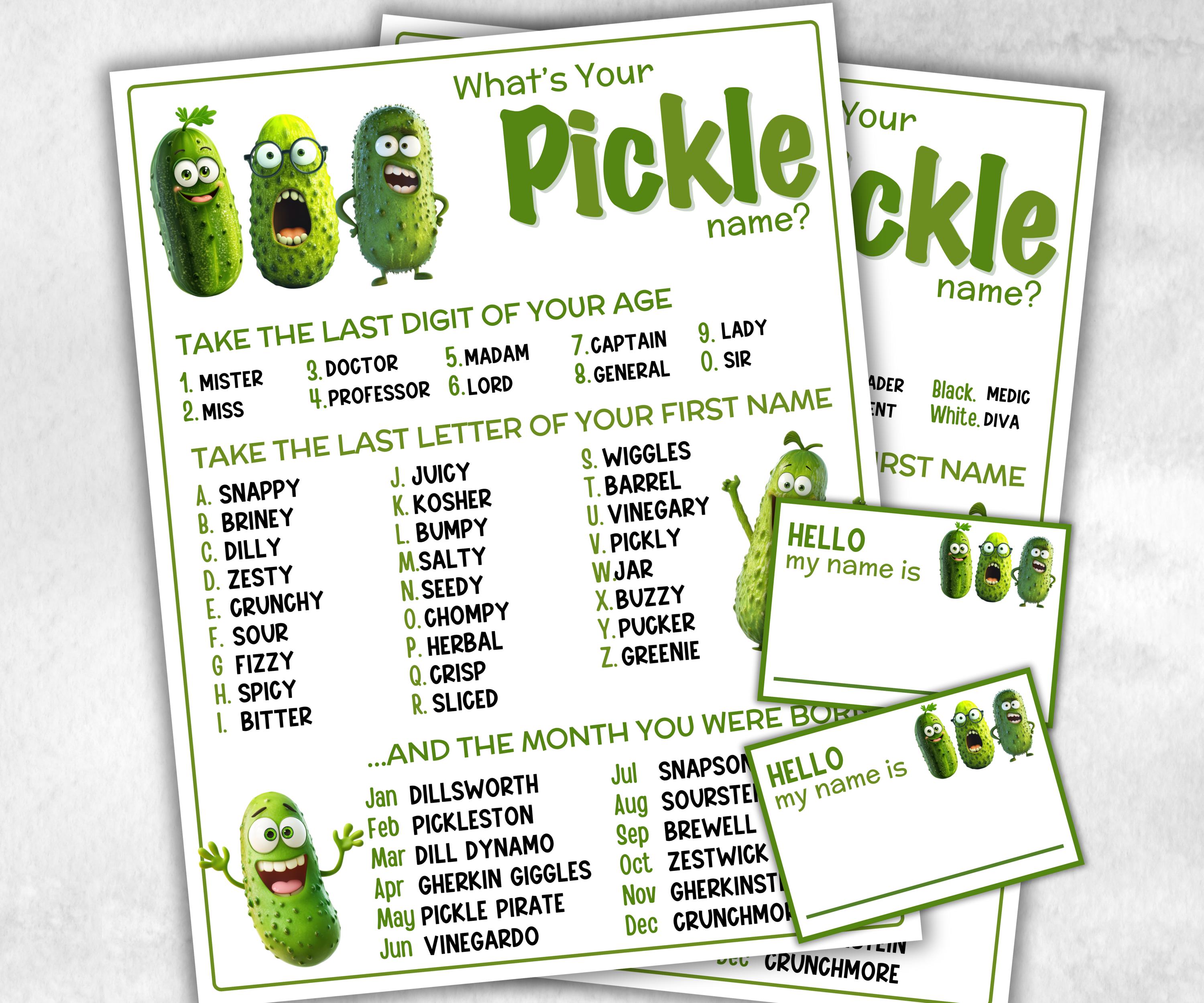 What is Your Pickle Name Printable Game, Office Party, Daycare, Name ...