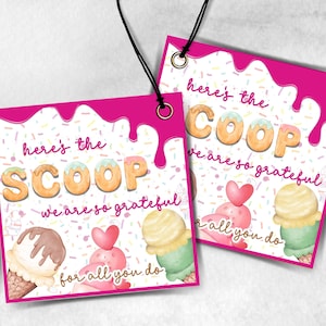 Ice Cream Scoop Teacher Appreciation Treat Tag, End of Year Snack Tag ...