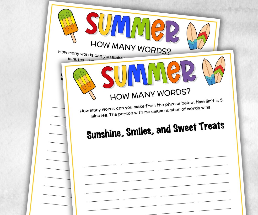 Summer How Many Words, End of School Summer Activities, Summer Birthday ...
