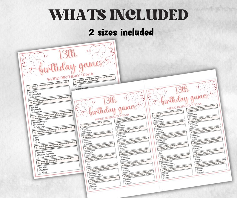 13th Birthday Game Bundle, Pink Thirteenth Birthday, 13th Birthday ...