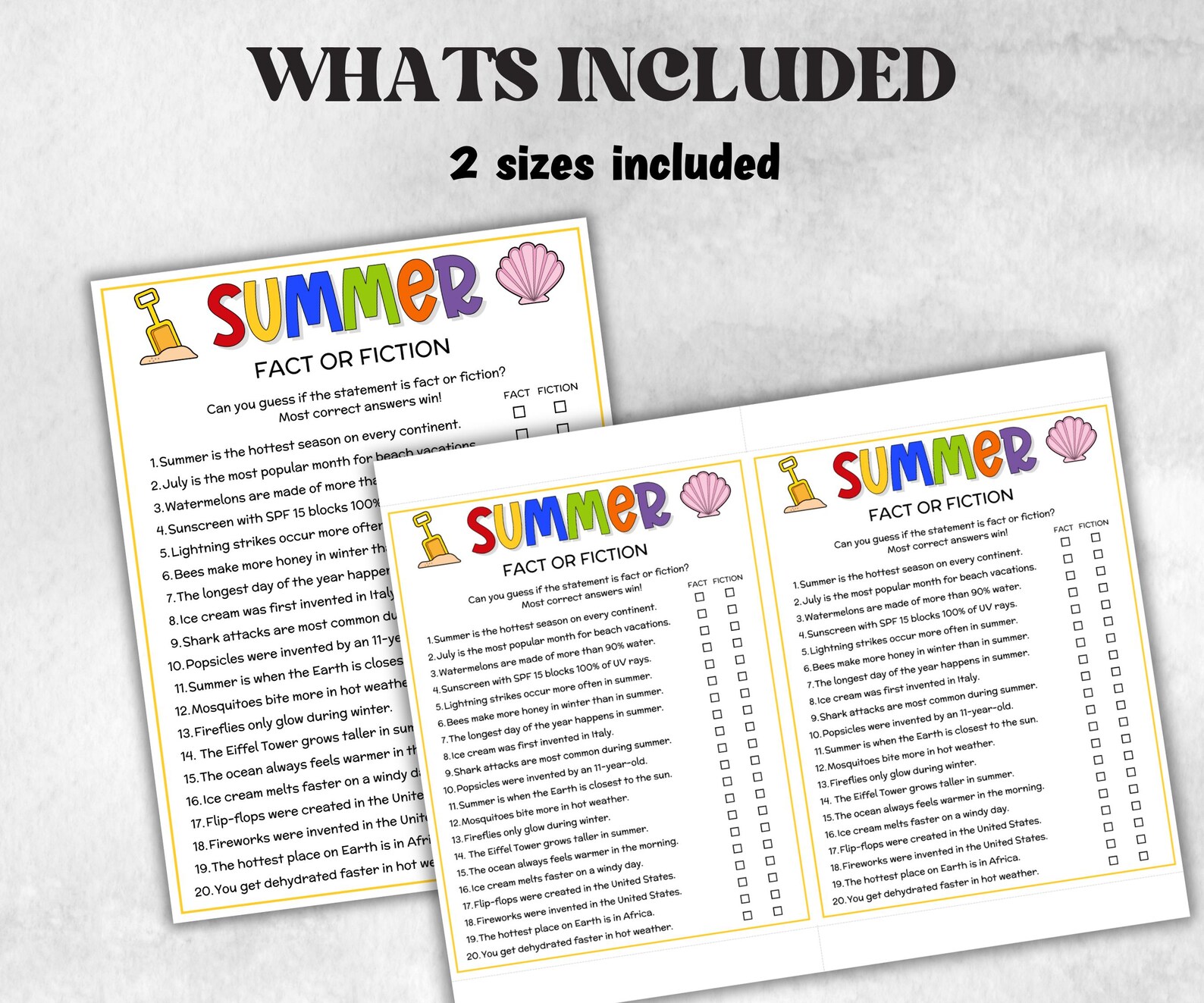 Summer Fact or Fiction, True or False, End of School Summer Activities ...