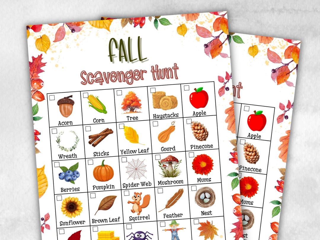 Fall Scavenger Hunt for Kids, Outdoor Thanksgiving Scavenger Hunt, Fun ...