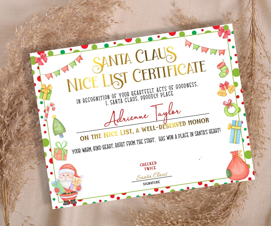 Custom Nice List Certificate, Santa Letter Package, Kids Xmas ...
