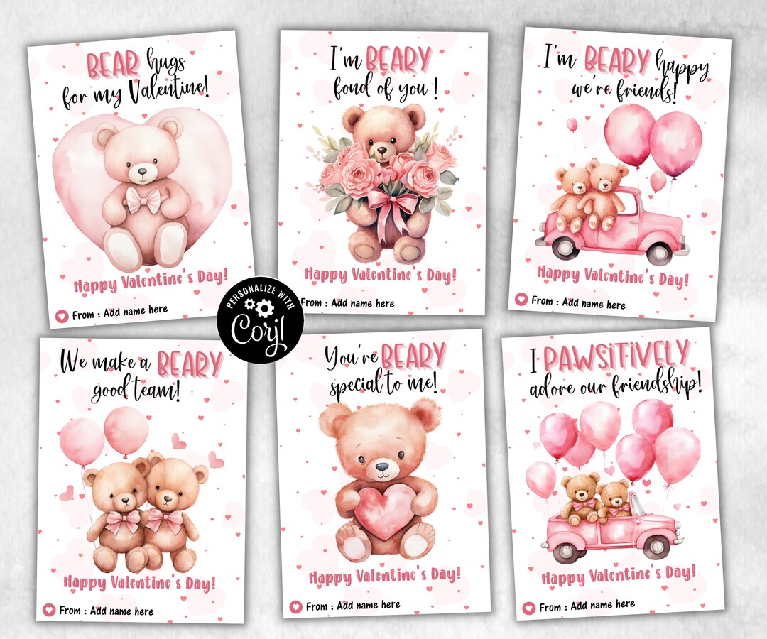 Bear Valentine Cards | Printable School Kids Valentines Day Cards ...
