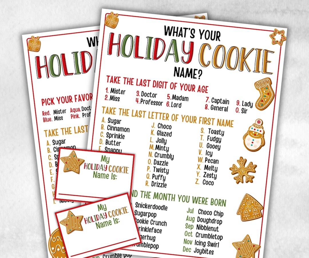 Holiday Cookie Name Tag Game, Cookie Name Board Sign, Name Generator ...