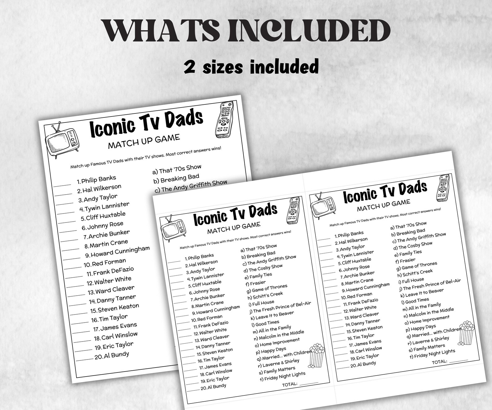 Iconic TV Dads Trivia Party Game, Daddy Trivia Quiz, TV Sitcoms, Senior ...