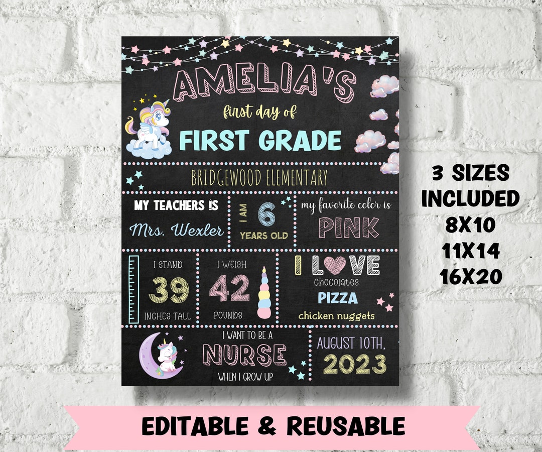 Chalkboard Back to School Sign, First Day of School Unicorn Sign I ...