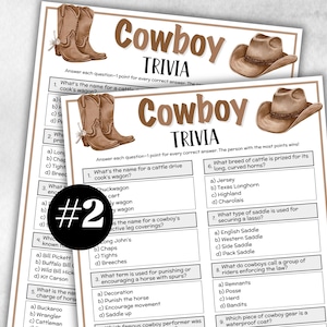 Cowboy Trivia Party, Rodeo Themed Birthday, Trivia Night, Game for ...
