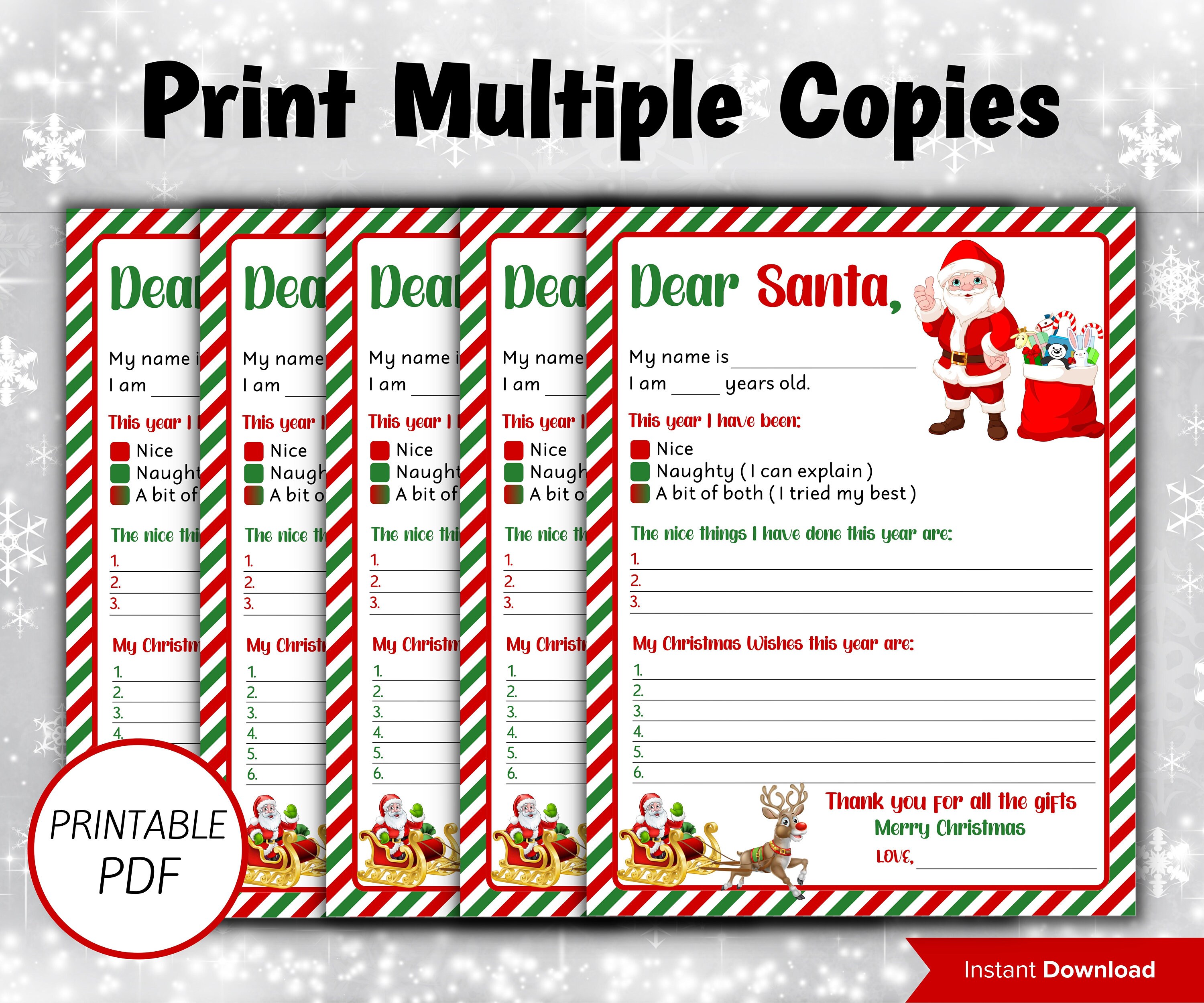 Christmas Kids Santa Letter I Handwritten Wish List I Printable Letter ...