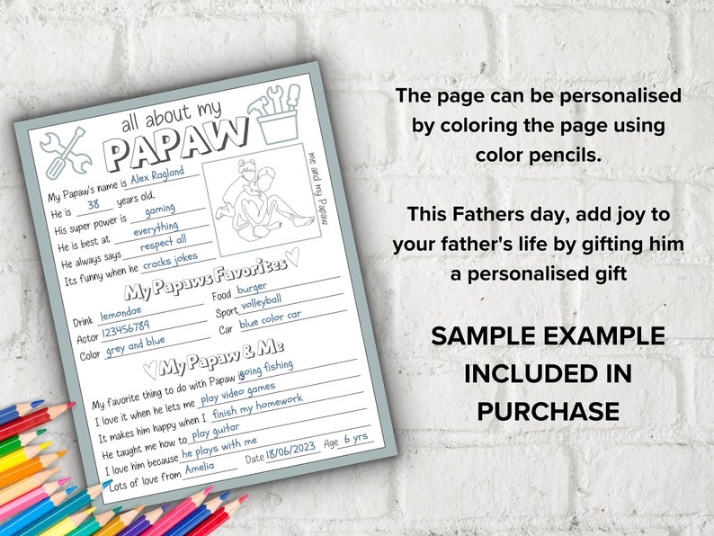 All About My Papaw Fill in the Blank I Father's Day Gift I Gift for ...