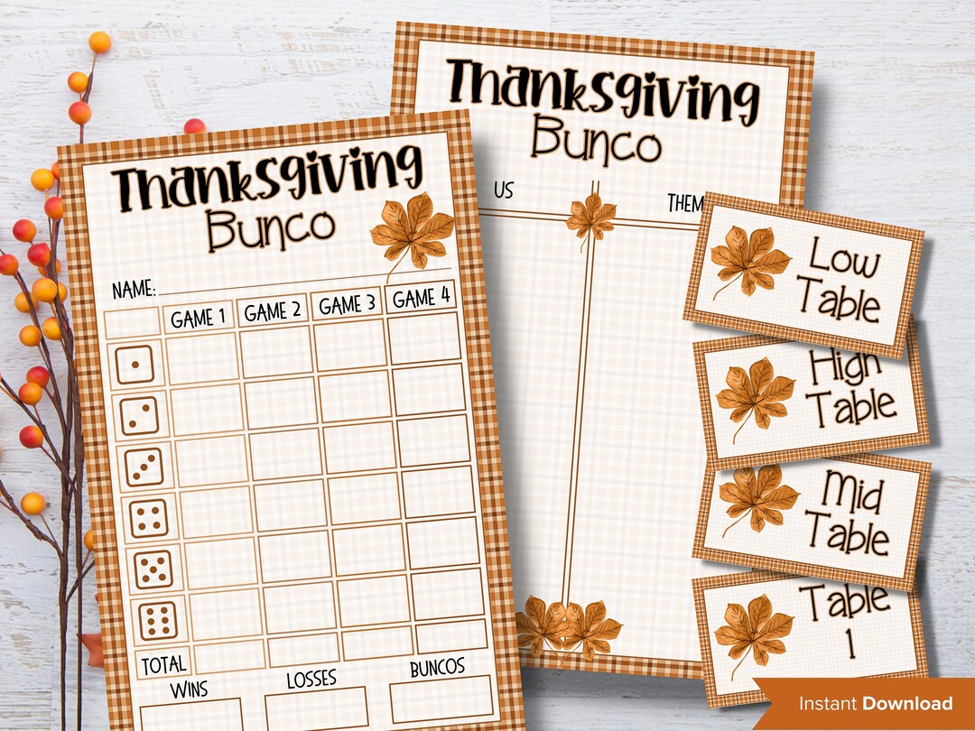 Fall Bunco Card I Thanksgiving Printable Bunco Cards I Bunco Score ...