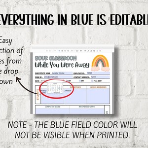 Fillable Substitute Teacher Notes I While You Were Away I Printable ...