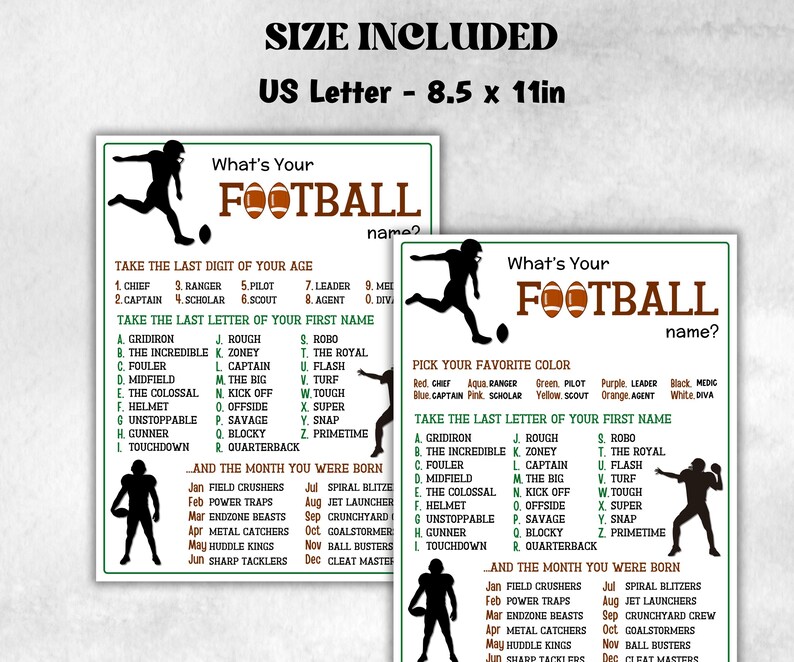 What is Your Football Name Printable Game, Office Party, Daycare Name ...