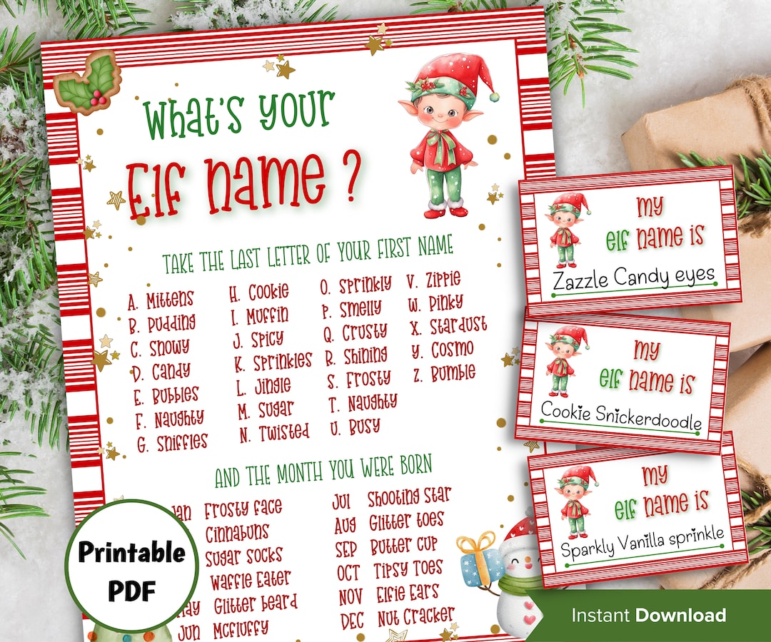 Elf Name Tag Game, Kids Christmas, Elf Name Board Sign, Elf Name ...