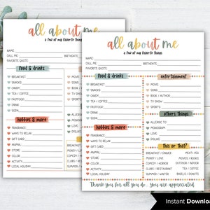 Favorites Survey, All About Me Printable, Questionnaire, My Favorite ...