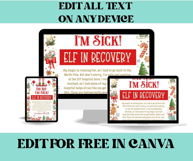 Editable Elf Recovery Letter, Oh No I’m Sick Editable, Kids Elf ...