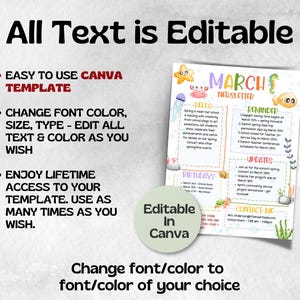 March Sea Life Classroom Newsletter, Daycare Class Newsletter ...
