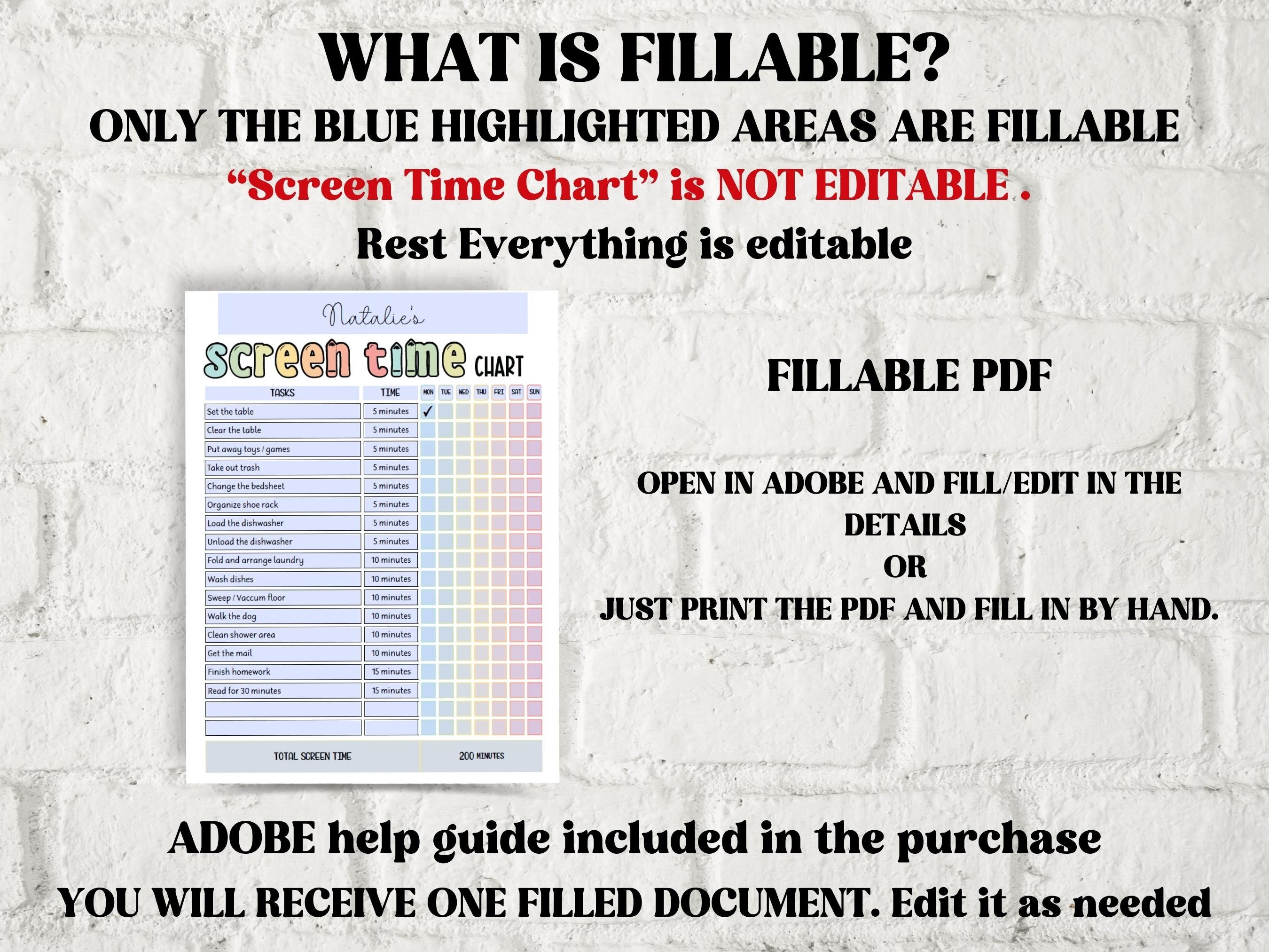 Screen Time Tracker | Limit Screen Time | Screen Time Chore Chart ...