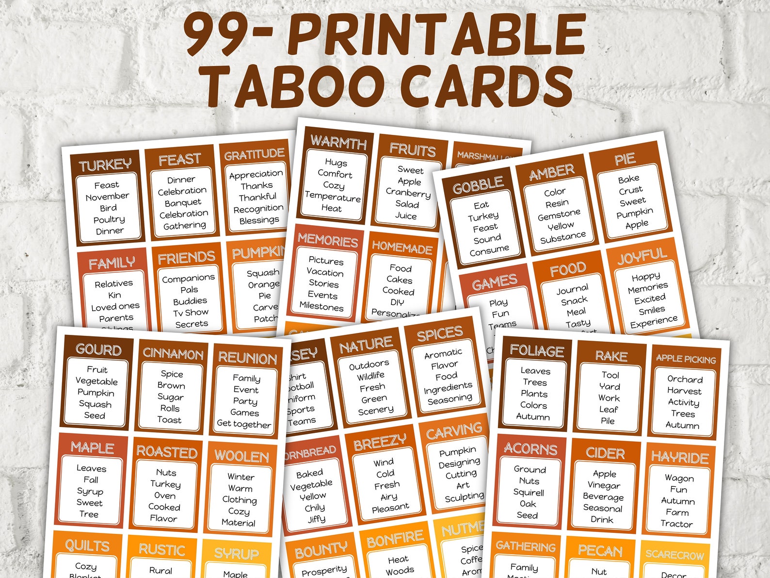 Thanksgiving Taboo Game, Fall Autumn Words Card Game, Family Reunion ...