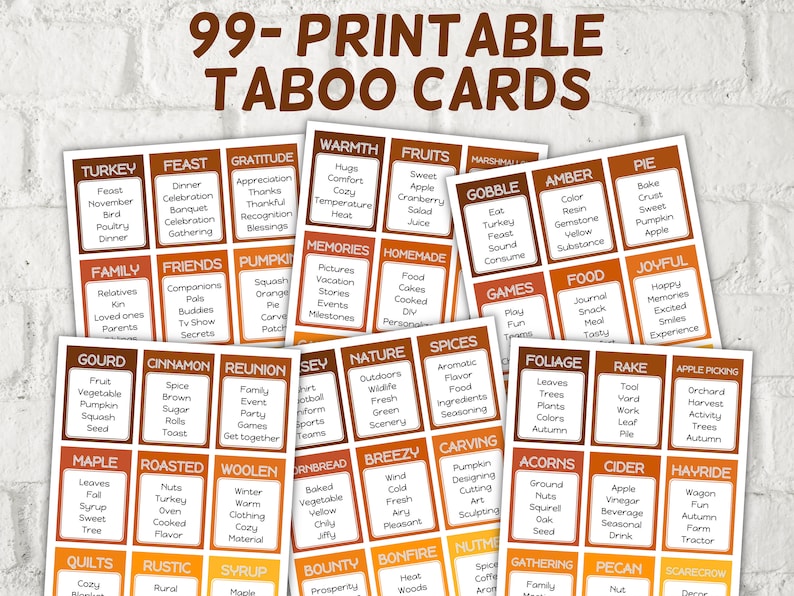 Thanksgiving Taboo Game, Fall Autumn Words Card Game, Family Reunion ...