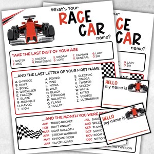 What is Your Race Car Name Printable Game, Office Party, Daycare Name ...